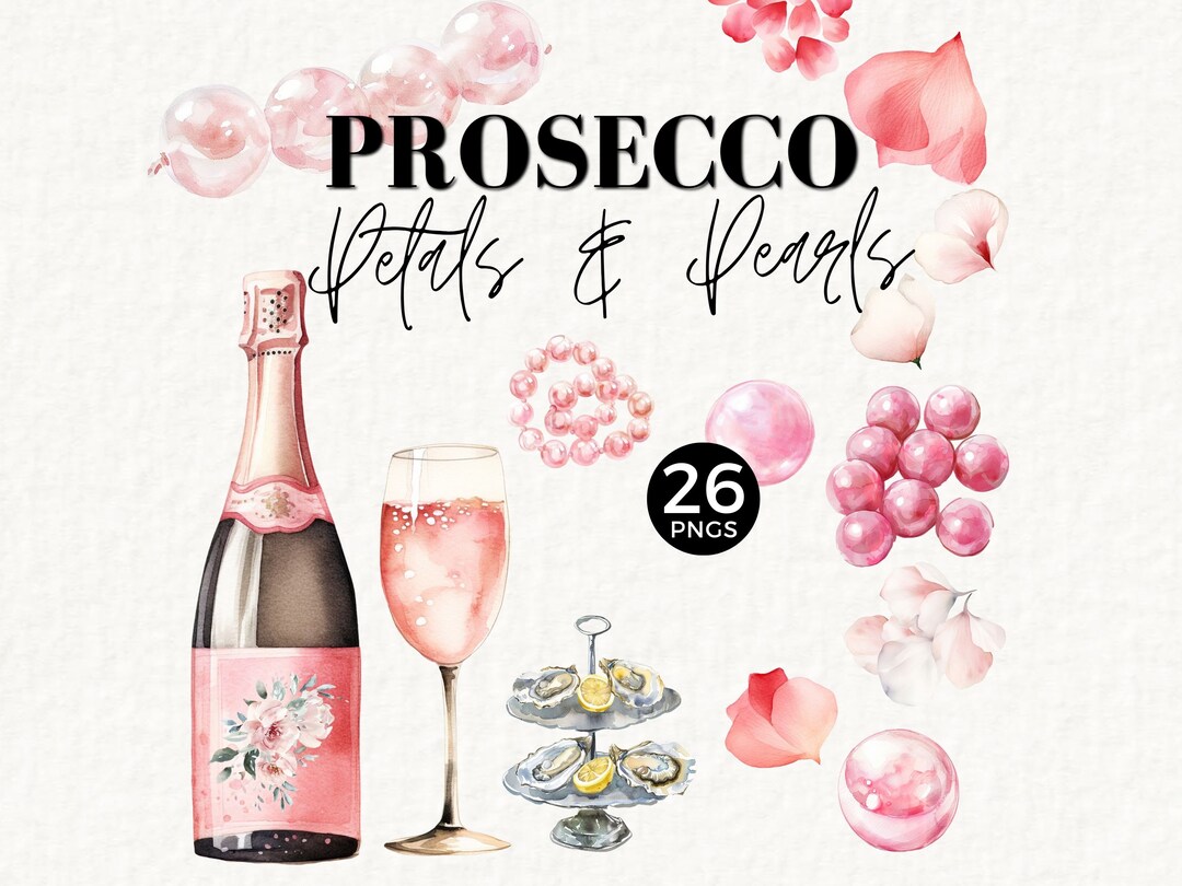 Bridal Shower Pearls and Prosecco Party Clipart, Petals, Jewellery PNG ...