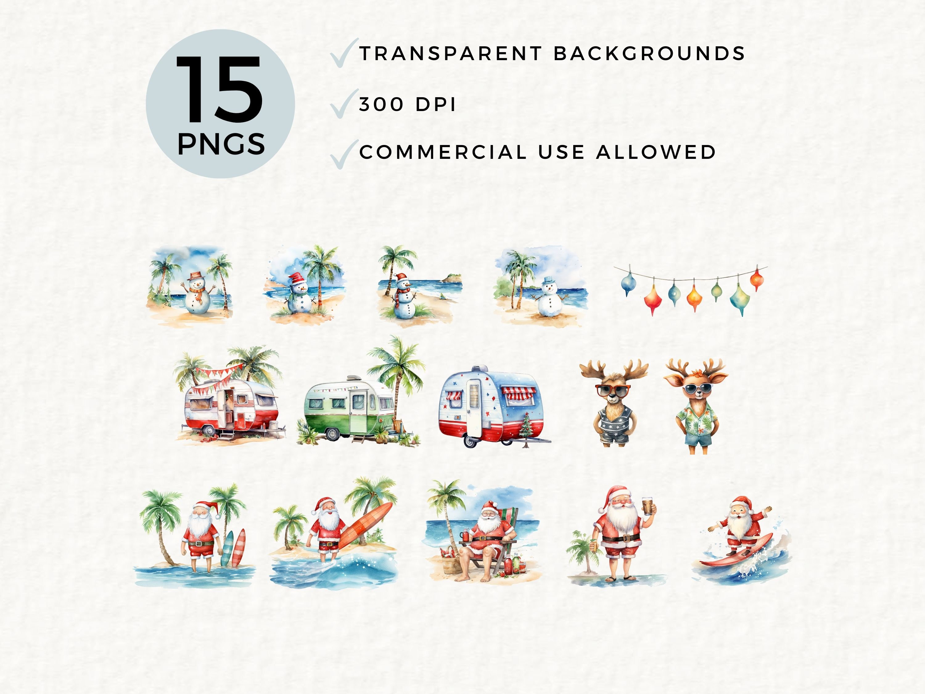 Santa on the Beach Clipart, Christmas in July, Summer, Tropical Xmas ...