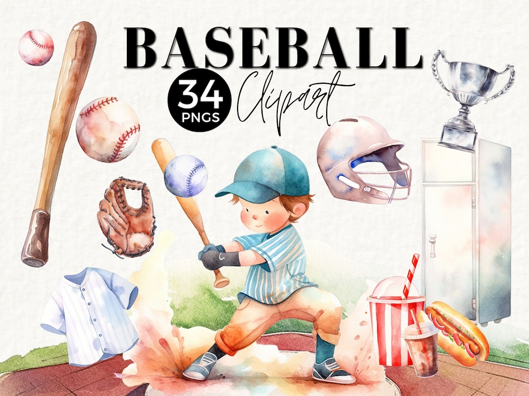 Baseball Watercolor Clipart Bundle, Kids Playing Baseball, Transparent ...