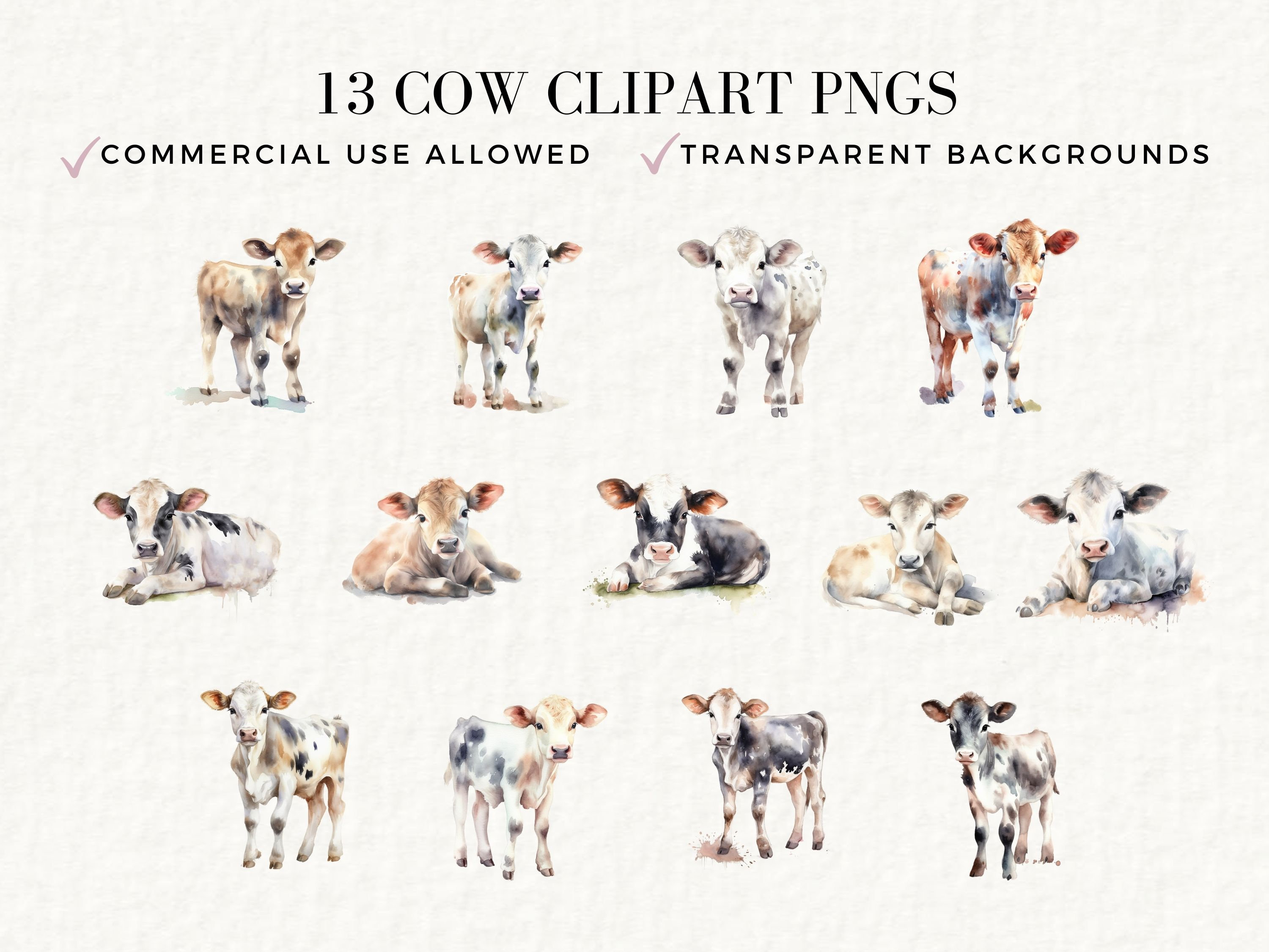 Baby Cow Watercolor Clipart Set of 35 Elements Commercial - Etsy