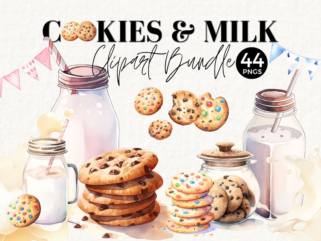 Milk and Cookies PNG, Watercolor Clipart Bundle, Milk and Cookies First ...