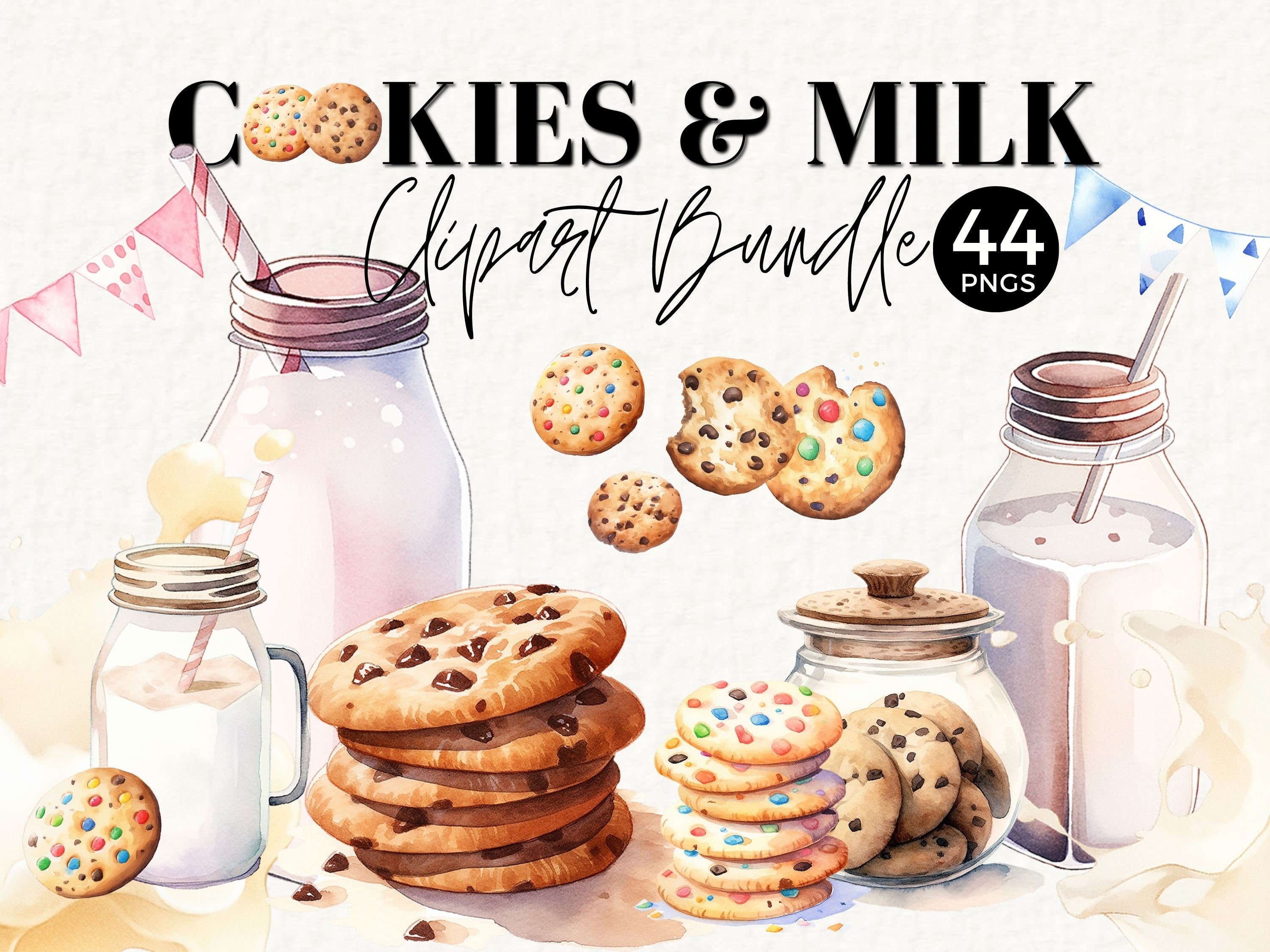 Milk and Cookies PNG, Watercolor Clipart Bundle, Milk and Cookies First ...