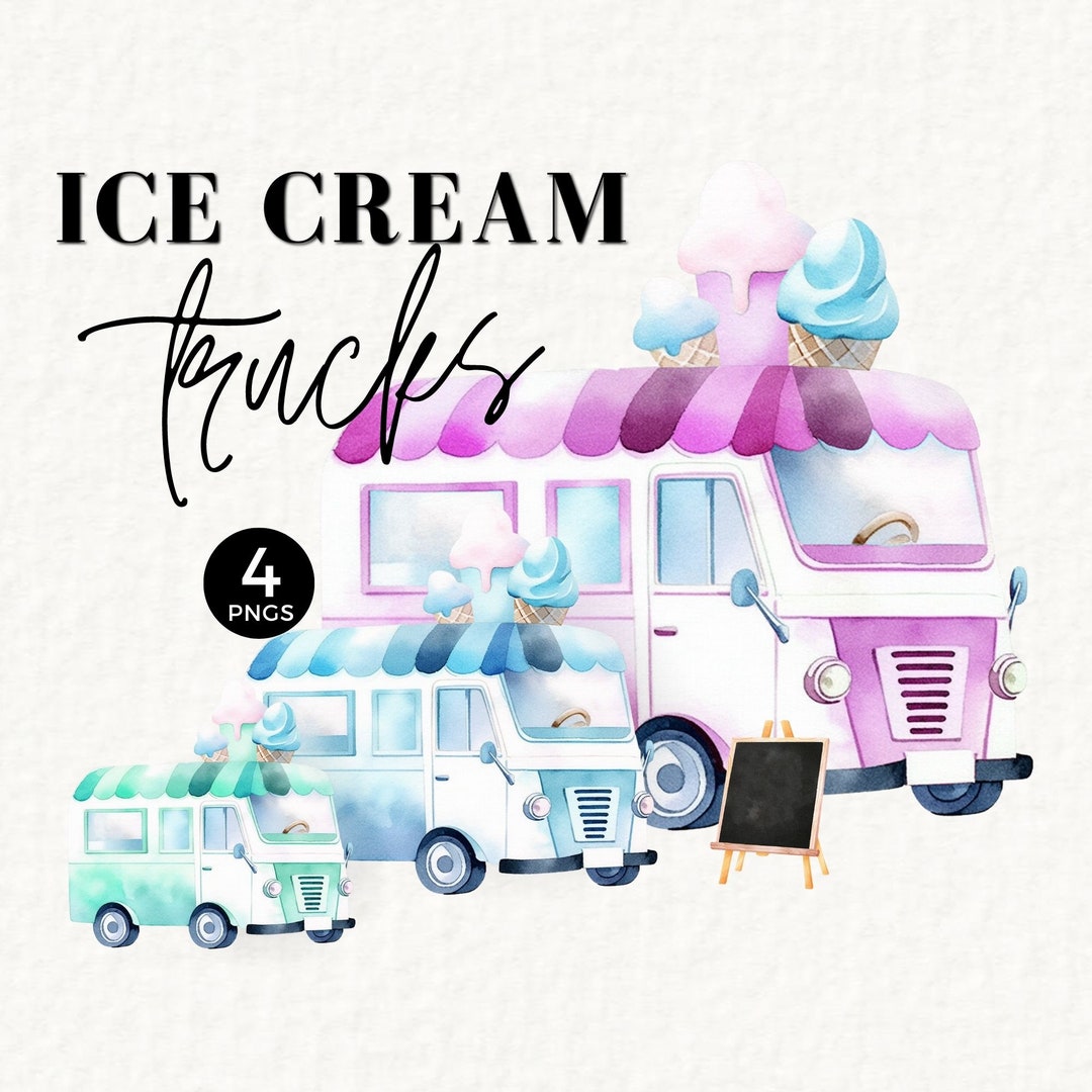 Retro Ice Cream Truck Clipart, Printable Wall Art, Sweet Treats, Ice ...