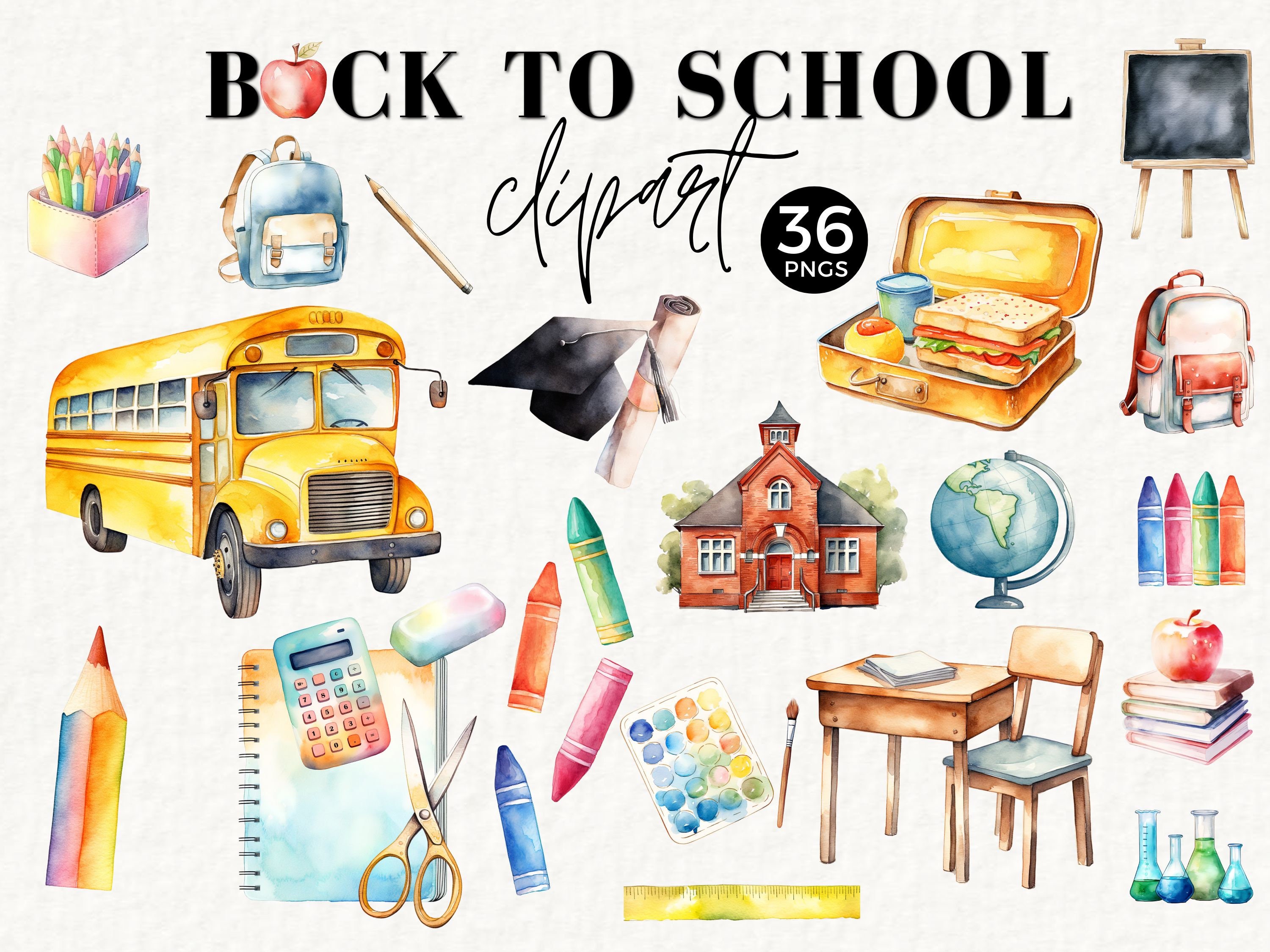 Cute School Supplies Clipart Back to School Classroom - Etsy