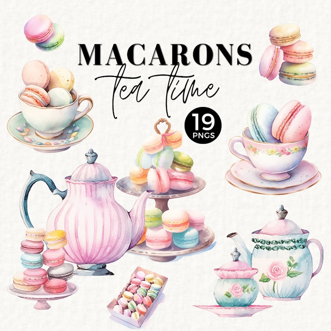 Vintage Macaron Tea Party Clipart, Tea Cup Clipart, High Tea Party ...