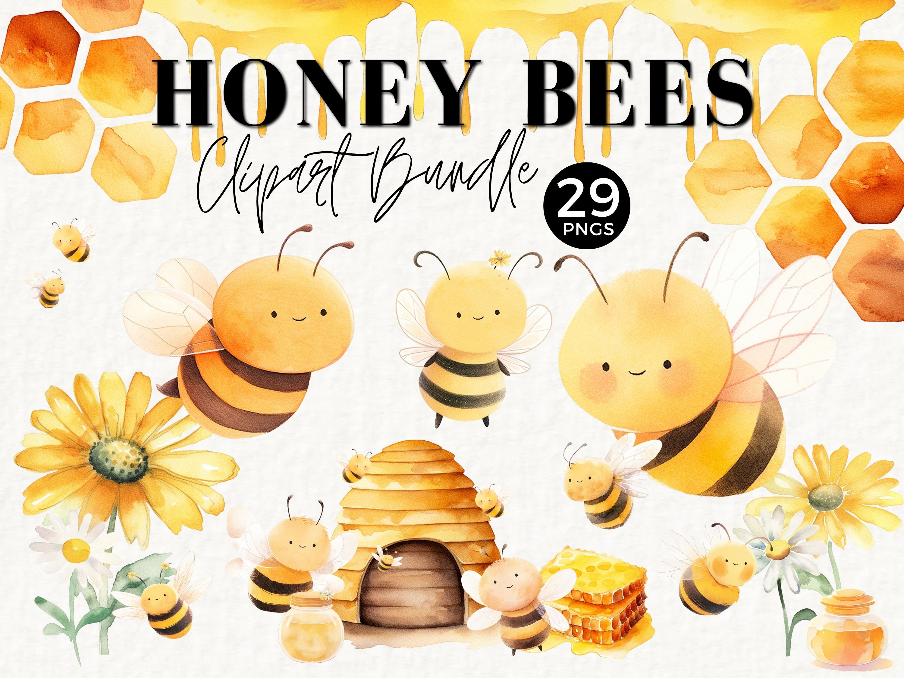 Honey Bee Watercolor Clipart Bundle, Instant Download, Cute Bee ...