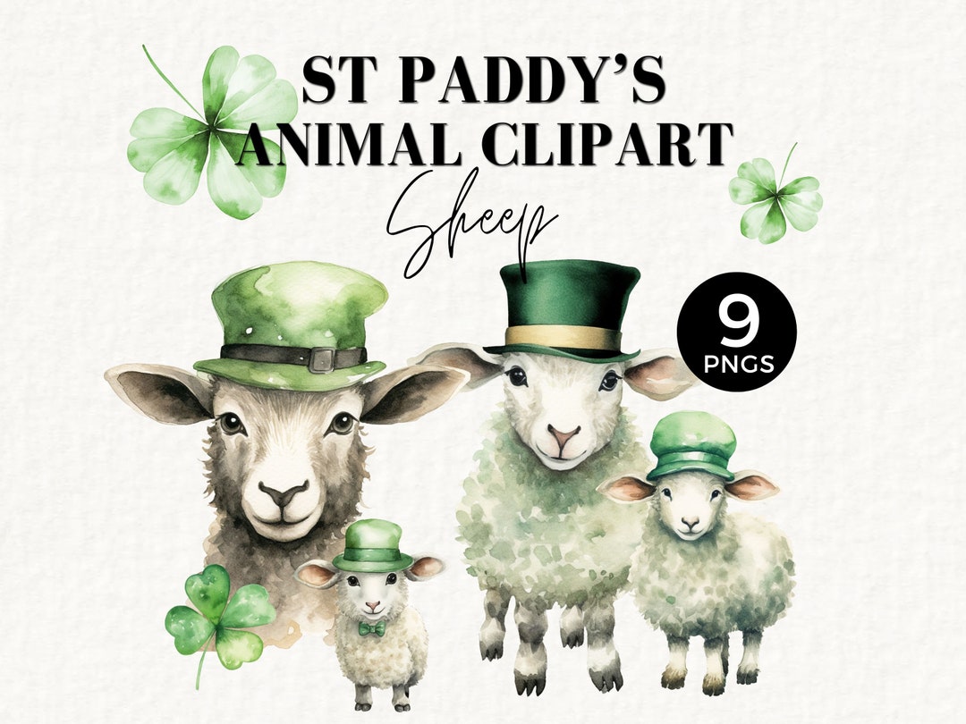 St Patricks Day Animals Clipart, Funny Sheep in Green Hats, Shamrock ...