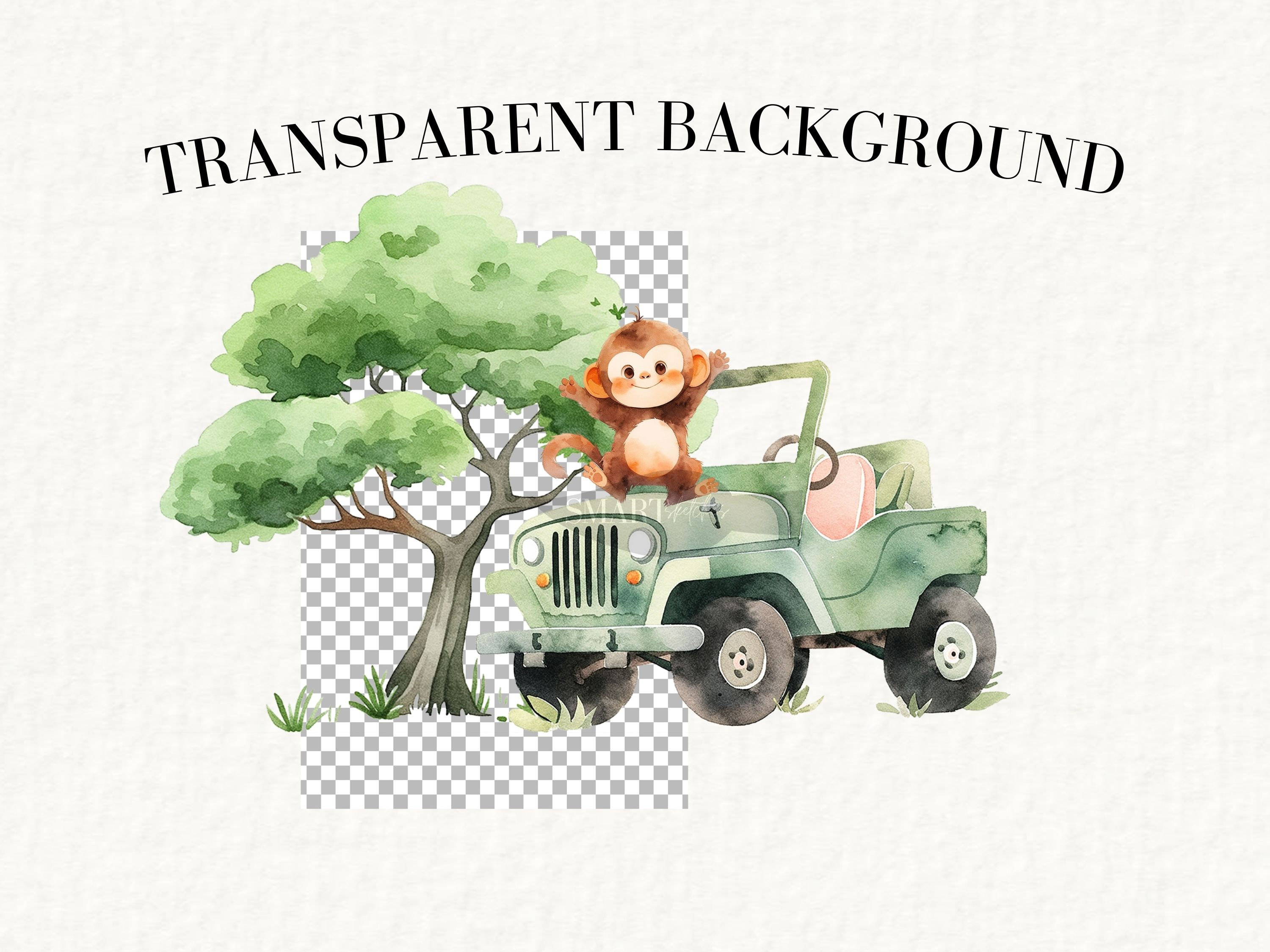 Watercolor Safari Animals Clipart Wild One Transparent PNG - Etsy