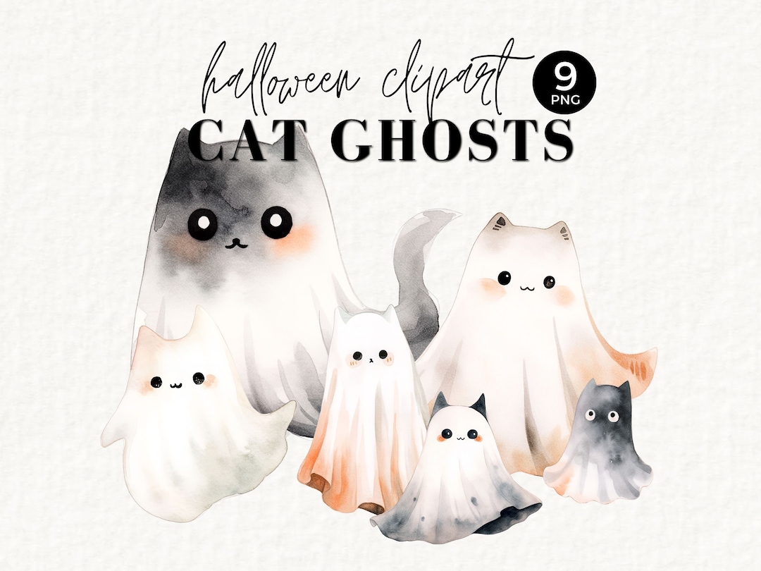 Halloween Ghost Cats Clipart Bundle, Files for Sweater POD, Sublimation ...
