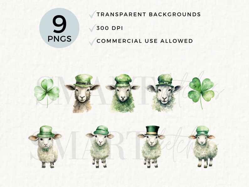 St Patricks Day Animals Clipart, Funny Sheep in Green Hats, Shamrock ...