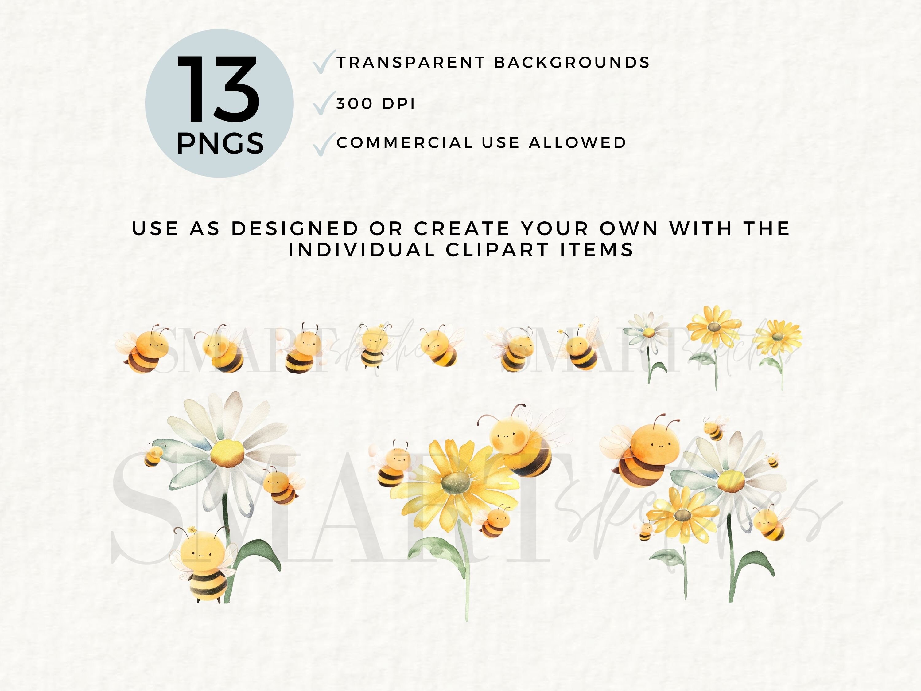 Daisy and Bee Clipart Bundle 3 Graphics Nursery Decor Cute - Etsy