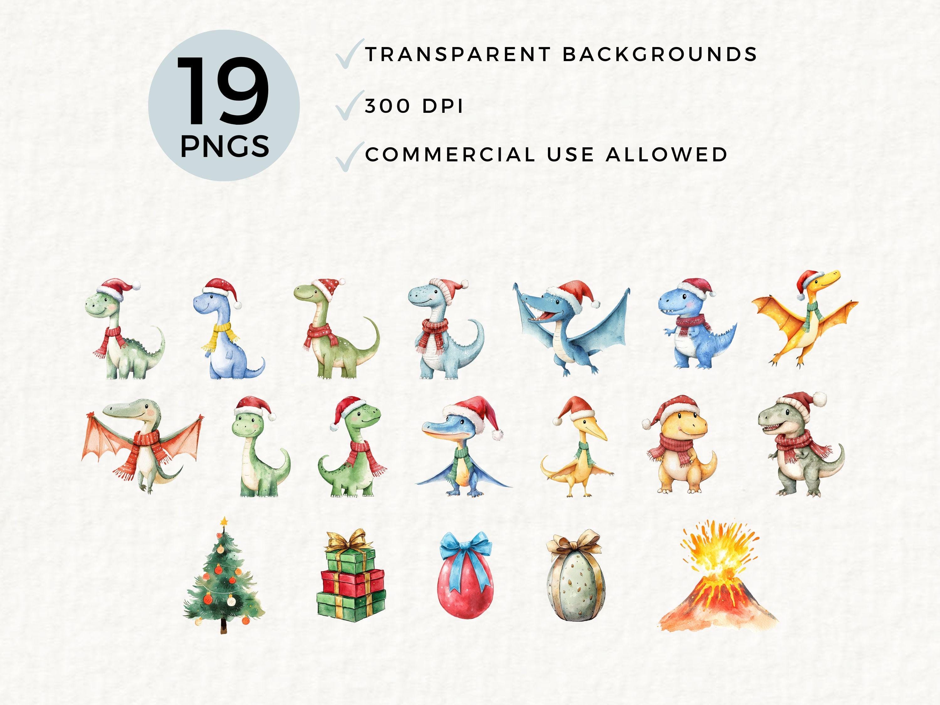 Christmas Dinosaur Clipart, Cute PNG, Dino in Santa Hat, Winter ...