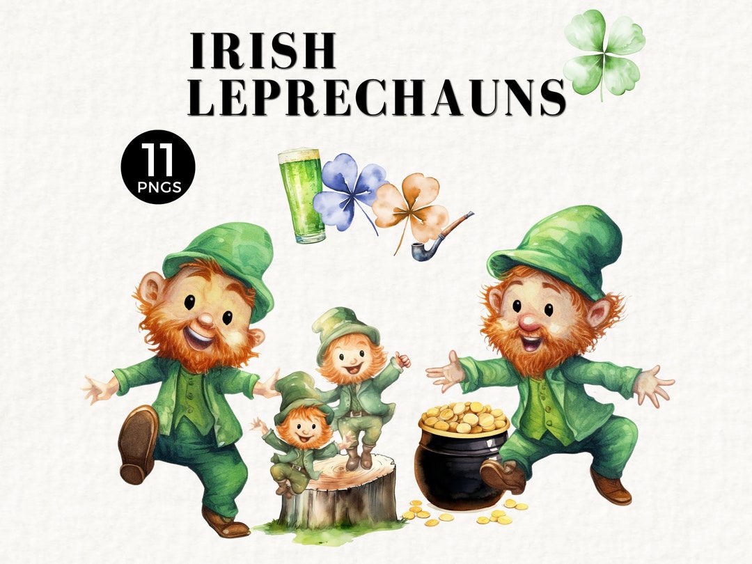 Leprechaun Clipart, St Patrick's Day PNG, Pot O Gold, Rainbow Four Leaf ...