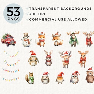 Woodland Christmas Clipart, Watercolor Winter, Cute Forest Animal ...