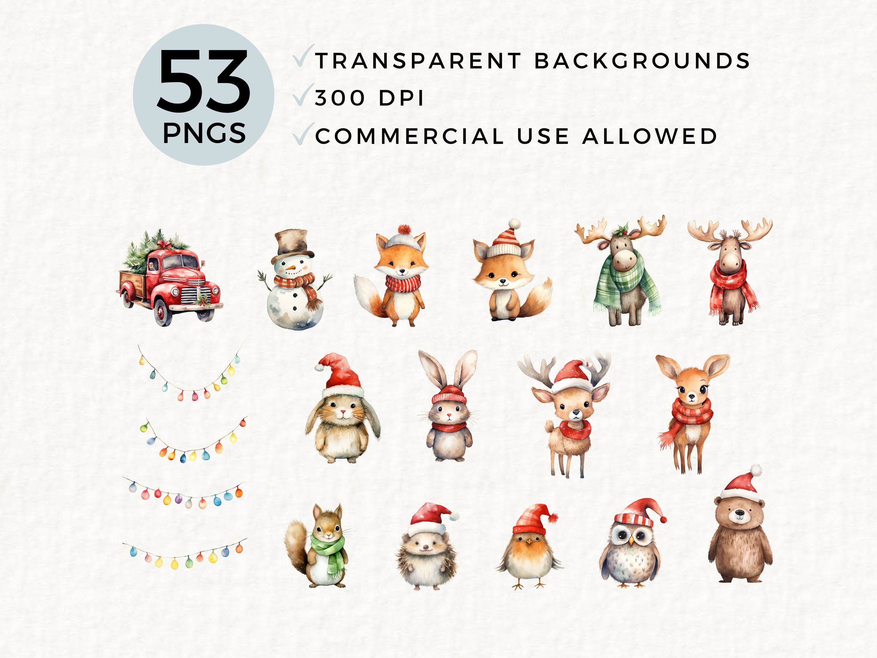 Woodland Christmas Clipart Watercolor Winter Cute Forest - Etsy UK