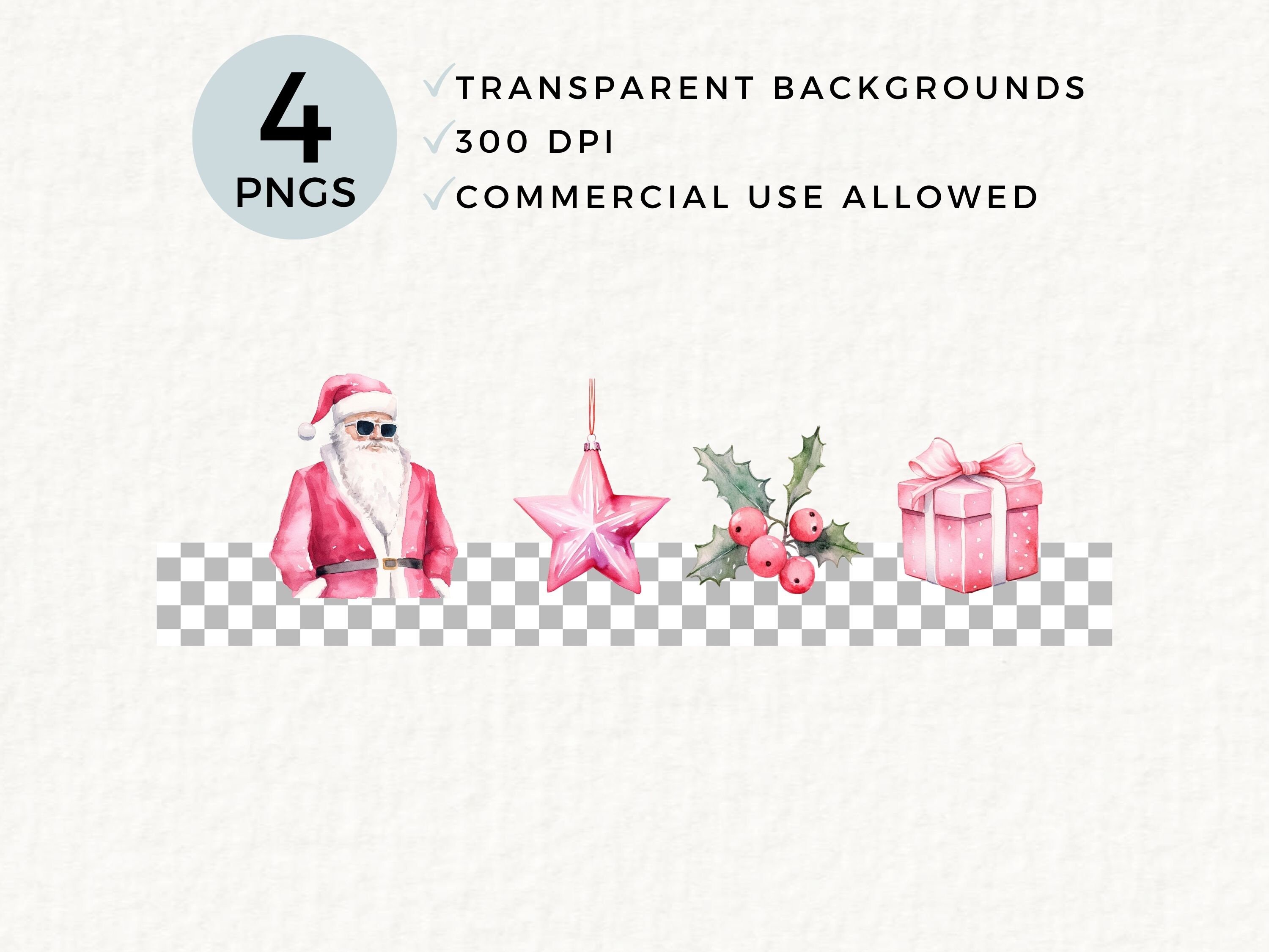 Pink Santa Claus Clipart, Secret Santa Bundle, 4 Christmas PNG, Elegant ...