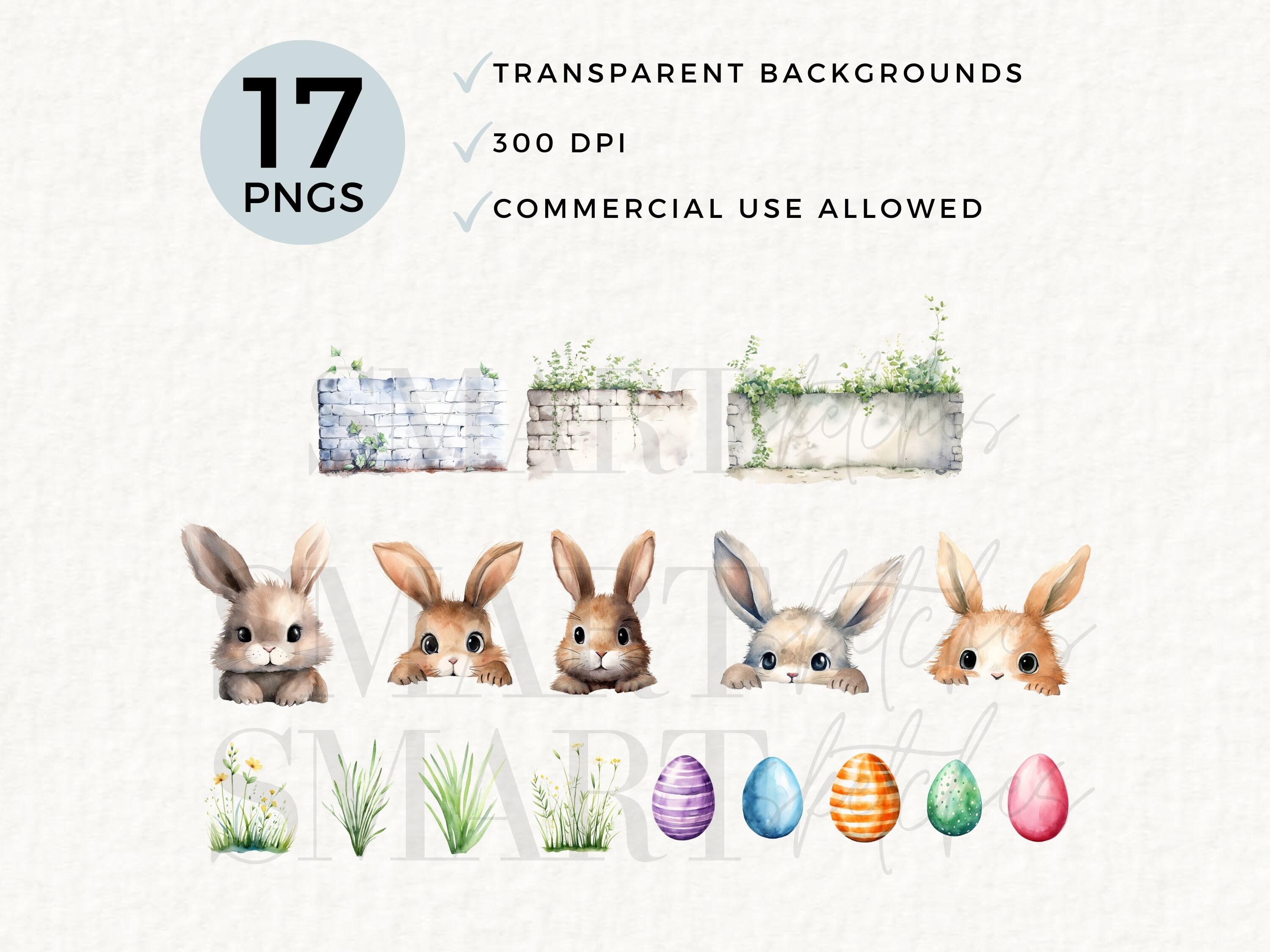 Easter Bunny Peeking Clipart, Cute Rabbit Illustration, Looking Over ...