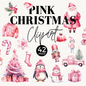 Pink Christmas PNG Bundle 2, Cute Xmas Christmas Clipart, Pink Santa ...