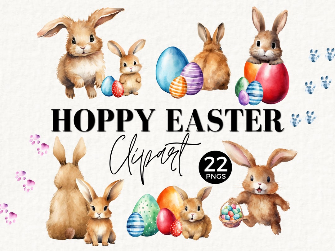 Hoppy Easter Clipart Bundle, Pretty Eggs, Bunnies, Rabbits, Peeking ...