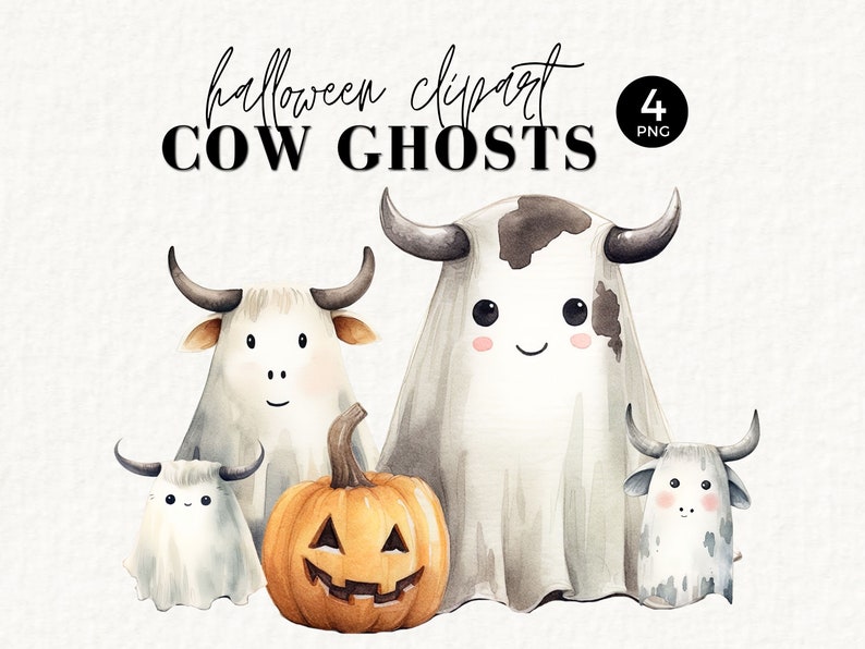 Cow Ghost Clipart Halloween Bull PNG Use for Sweater POD - Etsy