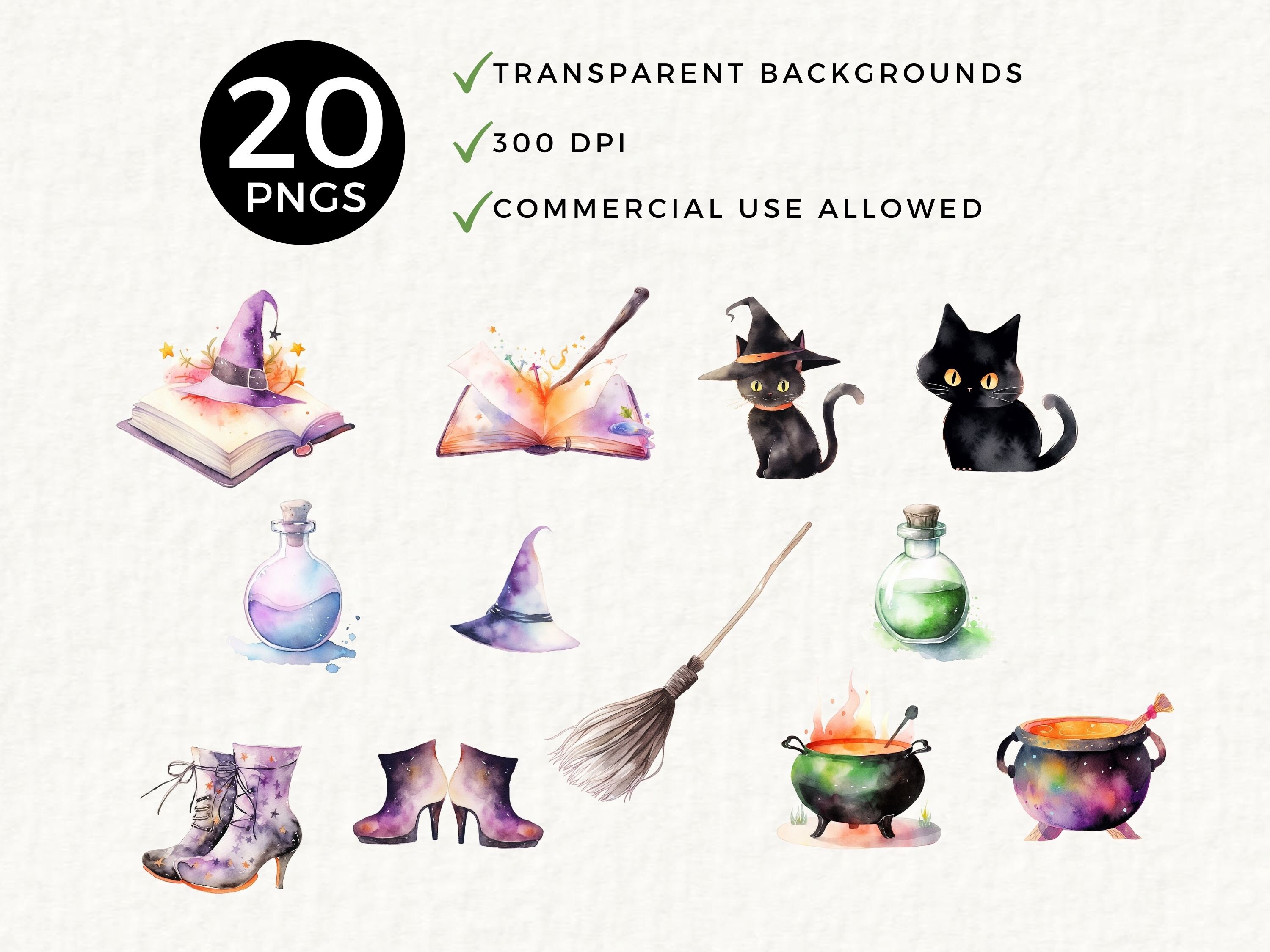 Little Witch Clipart, Cute Halloween Clipart Commercial Use, Black Cat ...