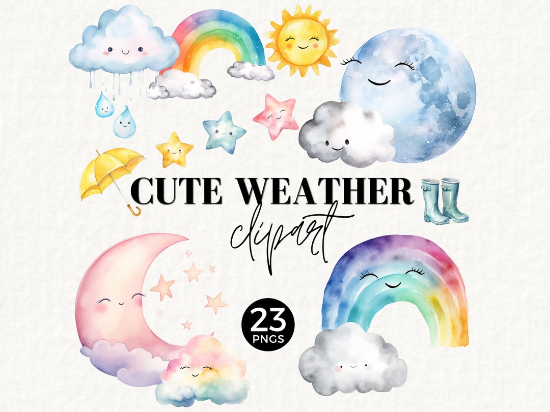 Moon and Clouds Clipart, Rainbow and Sun, Cute Sun PNG, First Trip ...