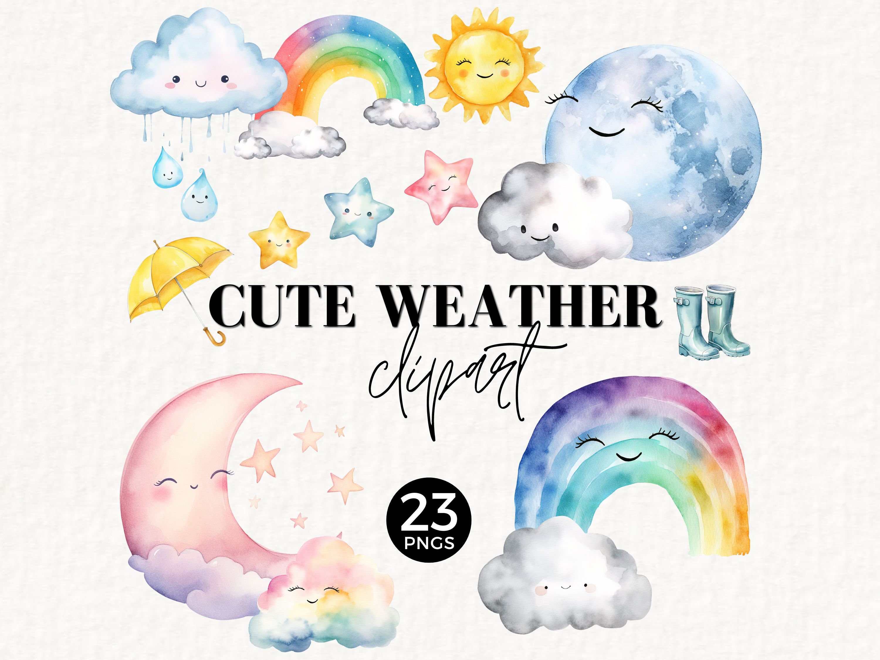 Moon and Clouds Clipart, Rainbow and Sun, Cute Sun PNG, First Trip ...