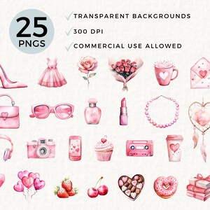 Sweet Valentines Day Clipart, Retro Vintage, Cute Pink Icons ...