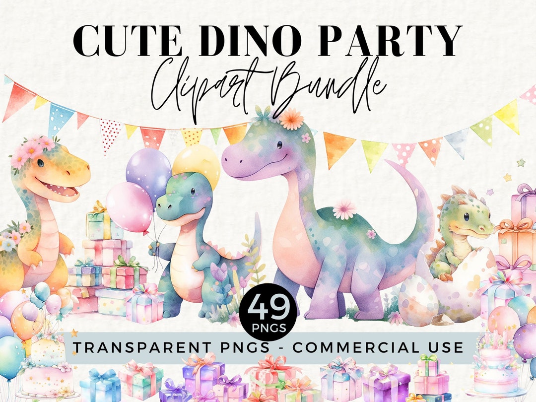 Dinosaur Clipart Watercolor PNG, 49 Cute Girly Dinosaur Birthday Party ...