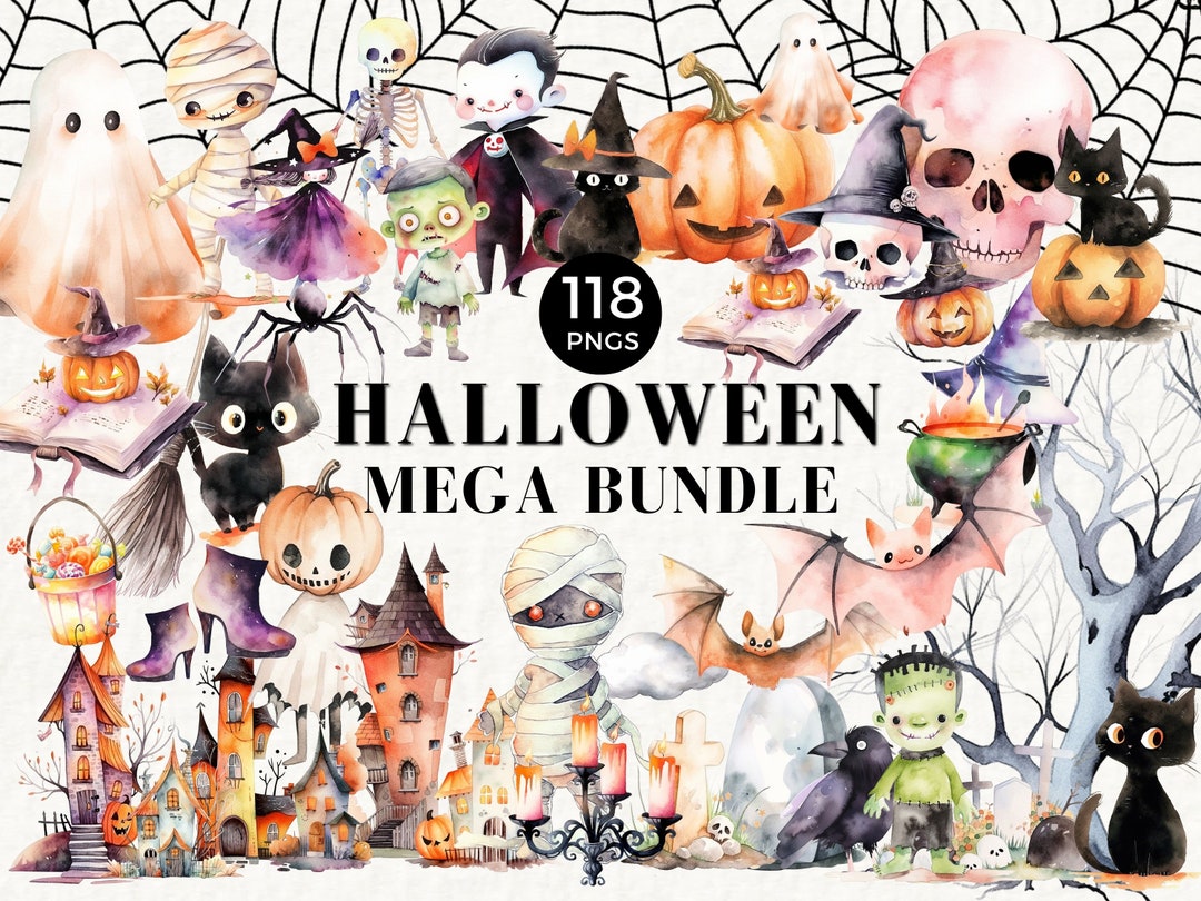 Cute Halloween Clipart Mega Bundle Commercial Use, Clip Art, Black Cat ...