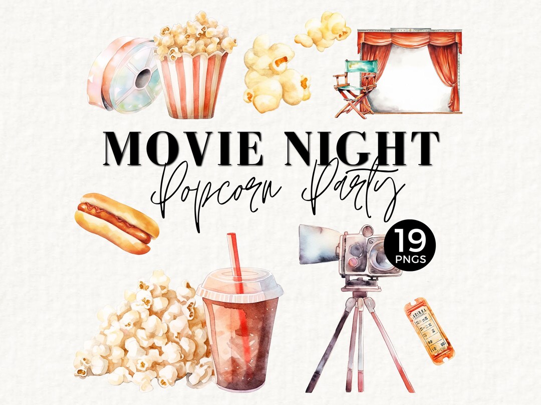 Popcorn Movie Night Clipart, Poppin, Cinema PNG, Hollywood, Commercial ...