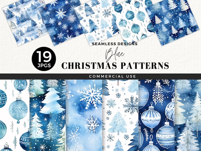 Blue Christmas Digital Paper, SEAMLESS Xmas Background, Commercial Use ...