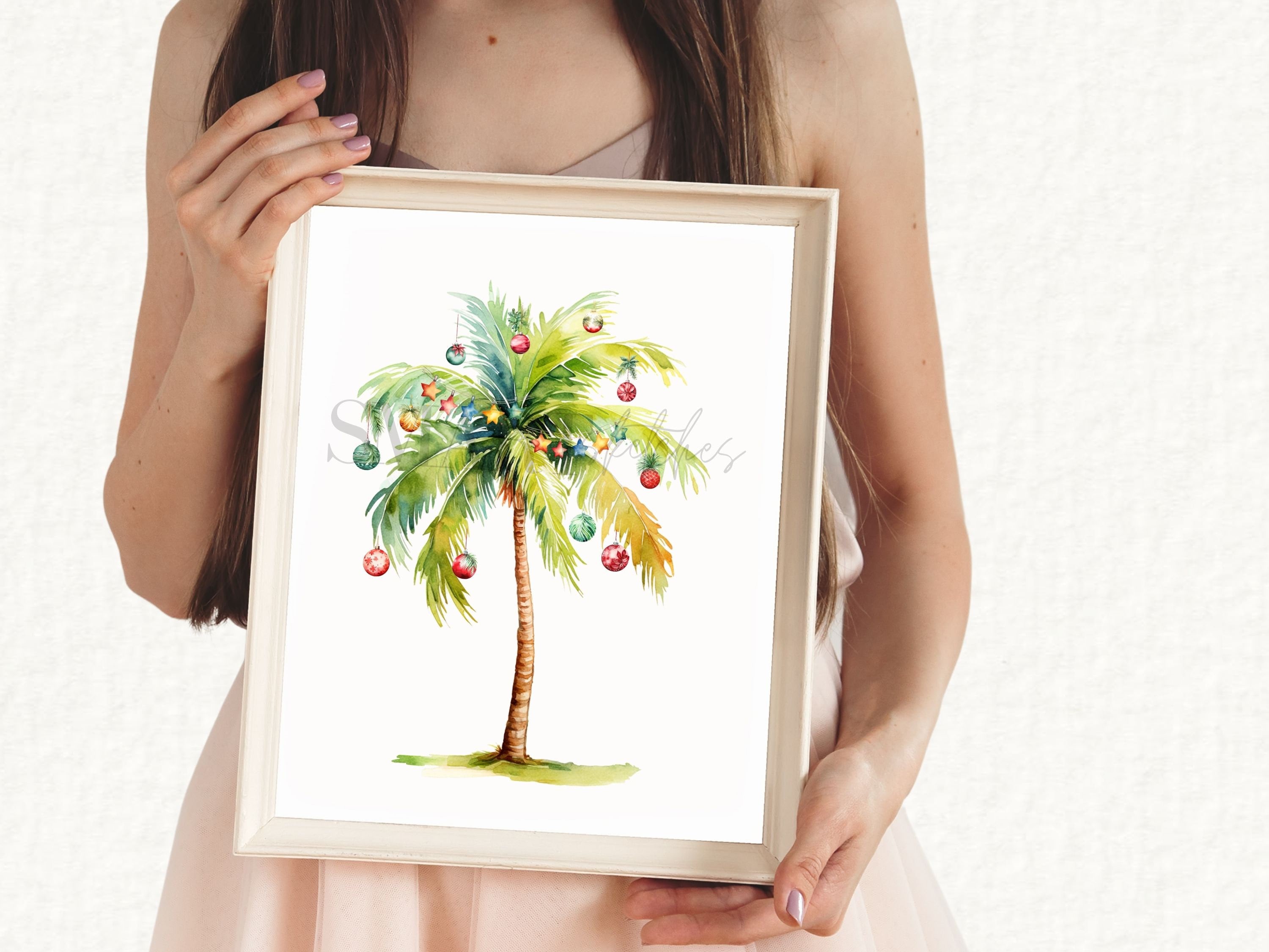 Beach Christmas Clipart, Tropical Xmas PNG, Palm Tree Watercolor ...