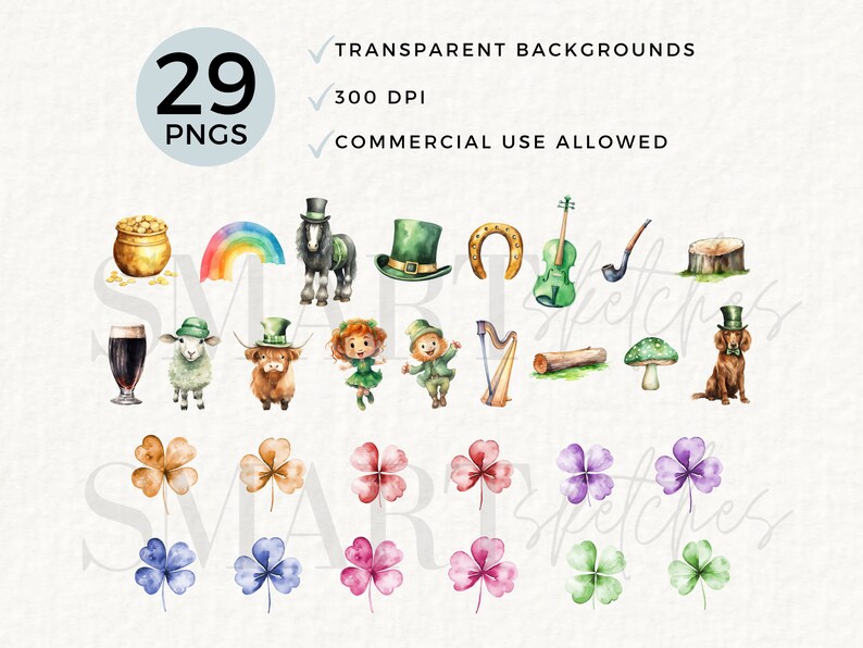 Happy St Patricks Day Clipart, Rainbow, Pot O Gold, Irish Animals, Beer ...