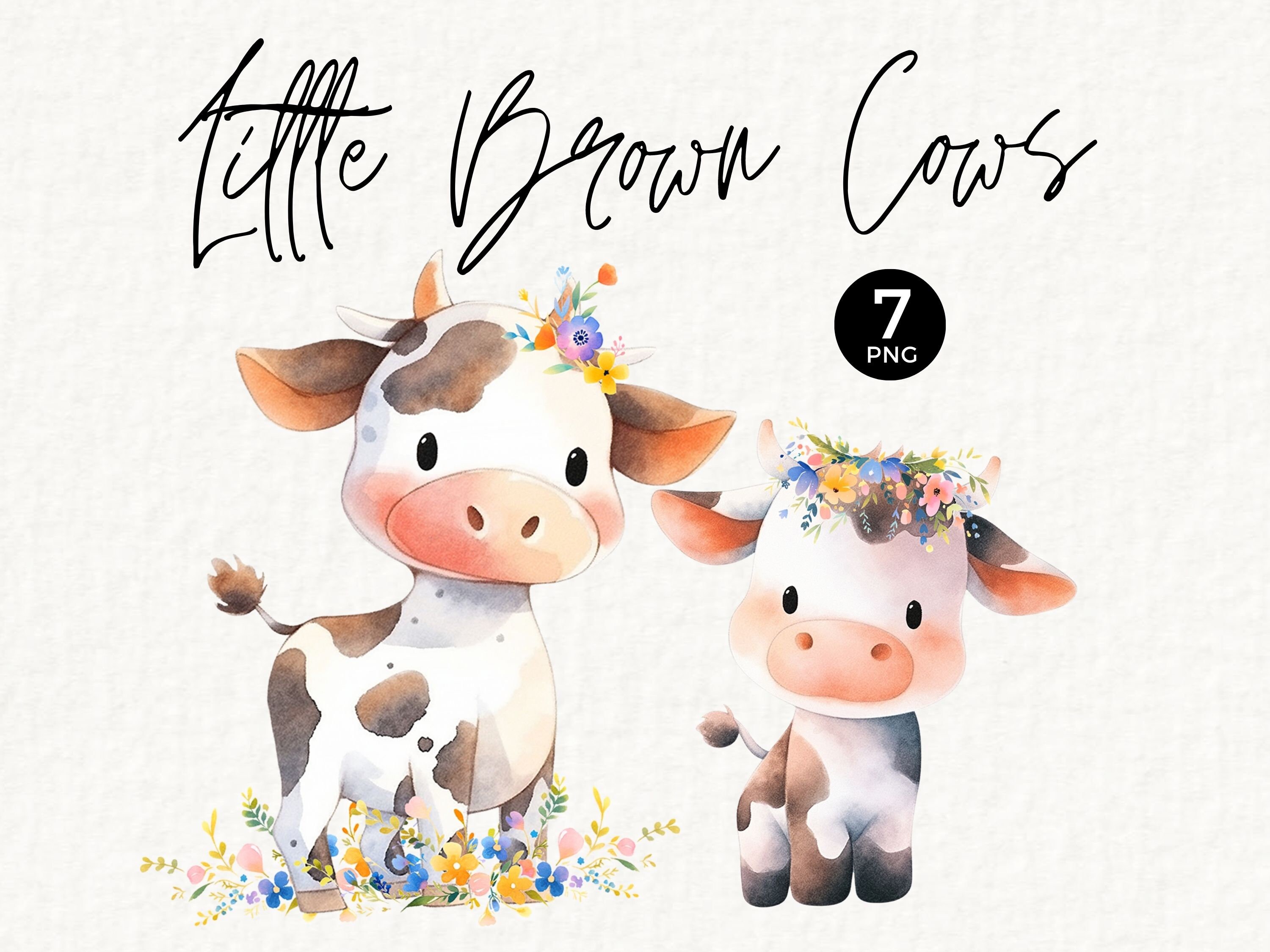 Floral Cow Clipart, Brown Cow With Flowers, Nursery Wall Art, Farm ...