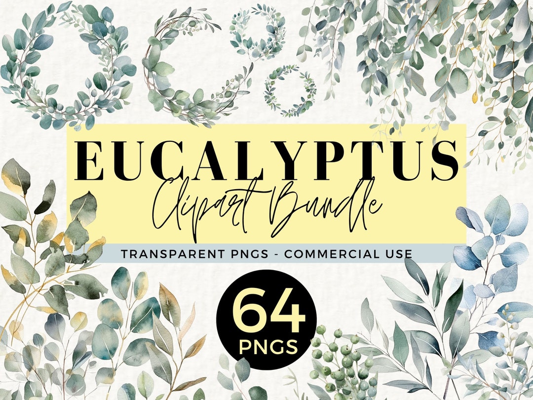 Eucalyptus Watercolor Clipart Bundle, Brown Green Gold Leaves and ...