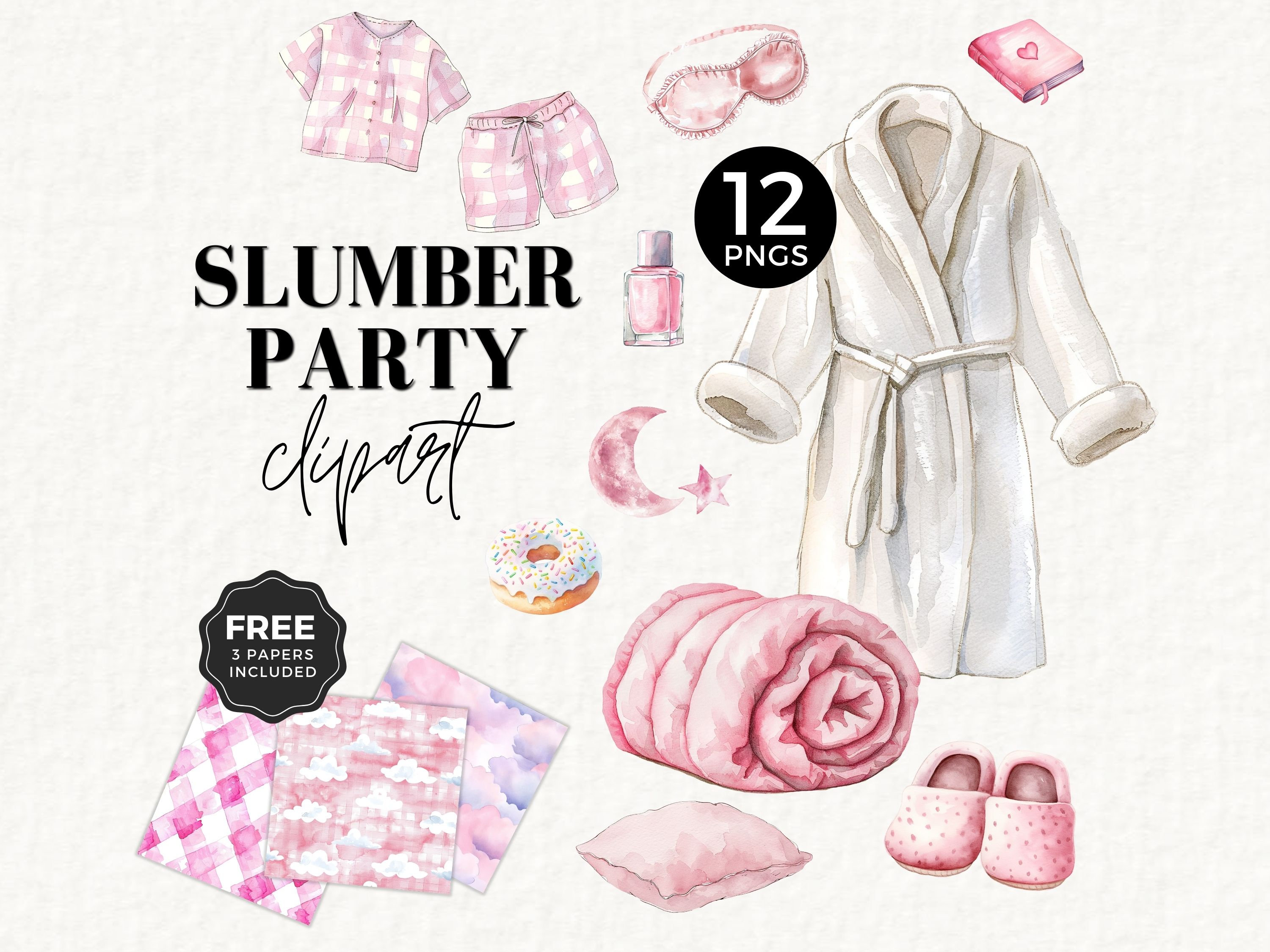 Spa and Slumber Party Invitation Clipart, Pink, 11th Birthday Sleep ...