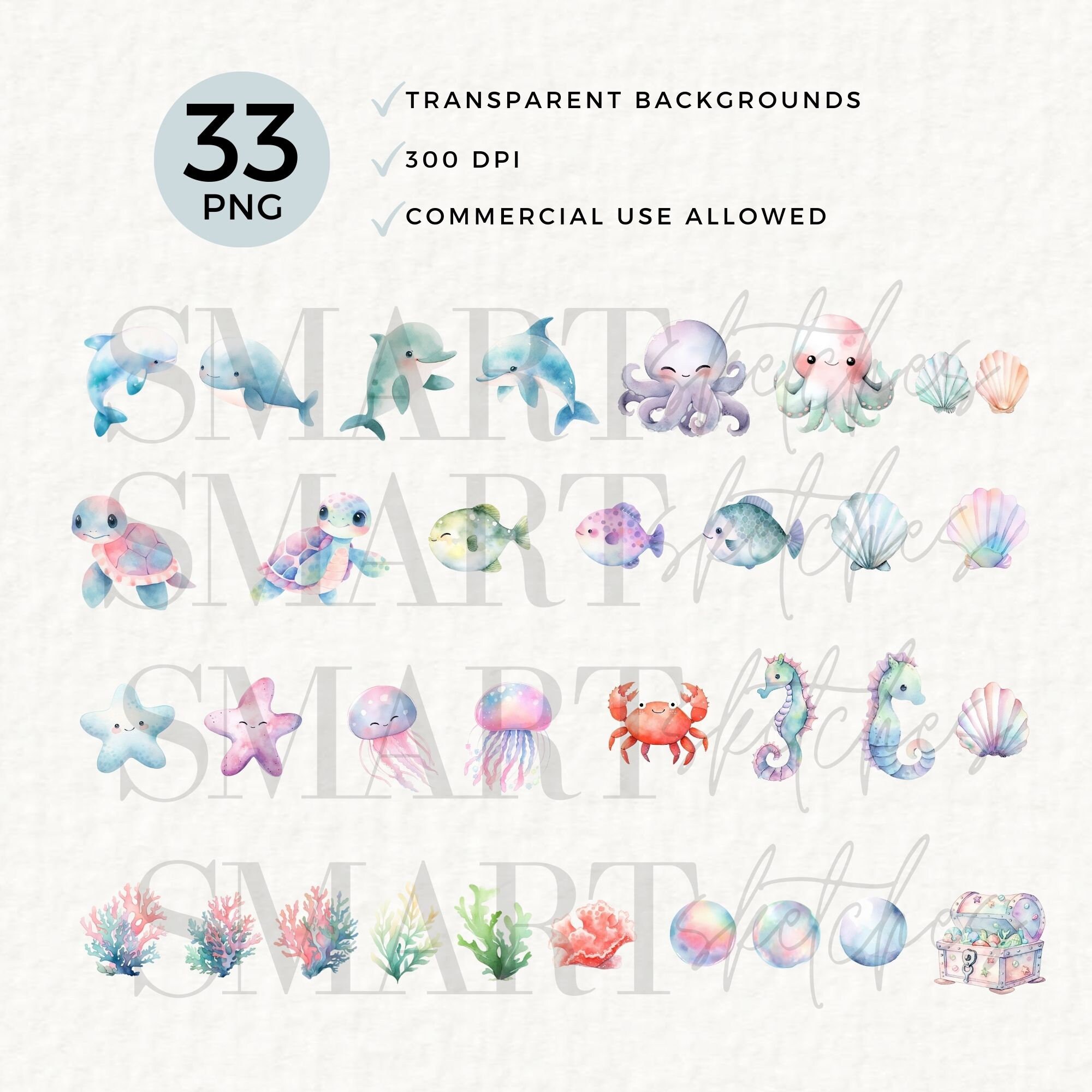 Under the Sea Clipart Watercolor Bundle, Ocean Animals, Sea Animals PNG ...