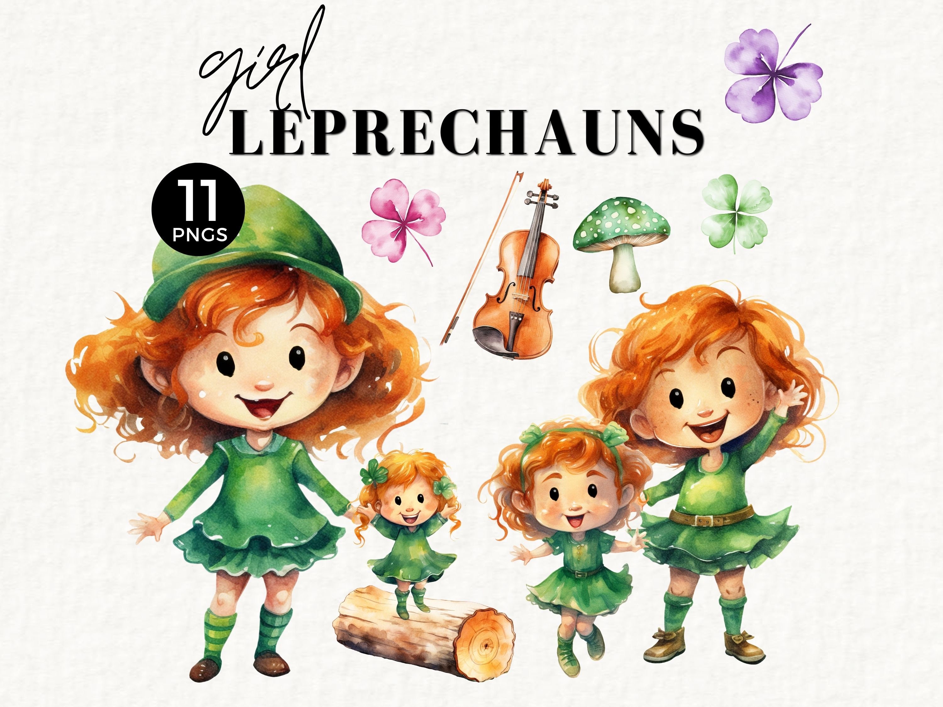 Girl Leprechaun Clipart, St Patrick's Day PNG, Fiddle, Rainbow Four ...