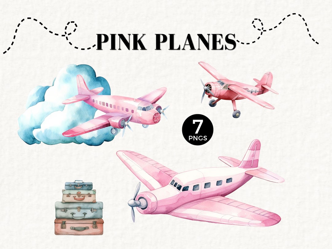 Pink Aviation Clipart, Cute Vintage Watercolor Plane, Girl Baby Shower ...