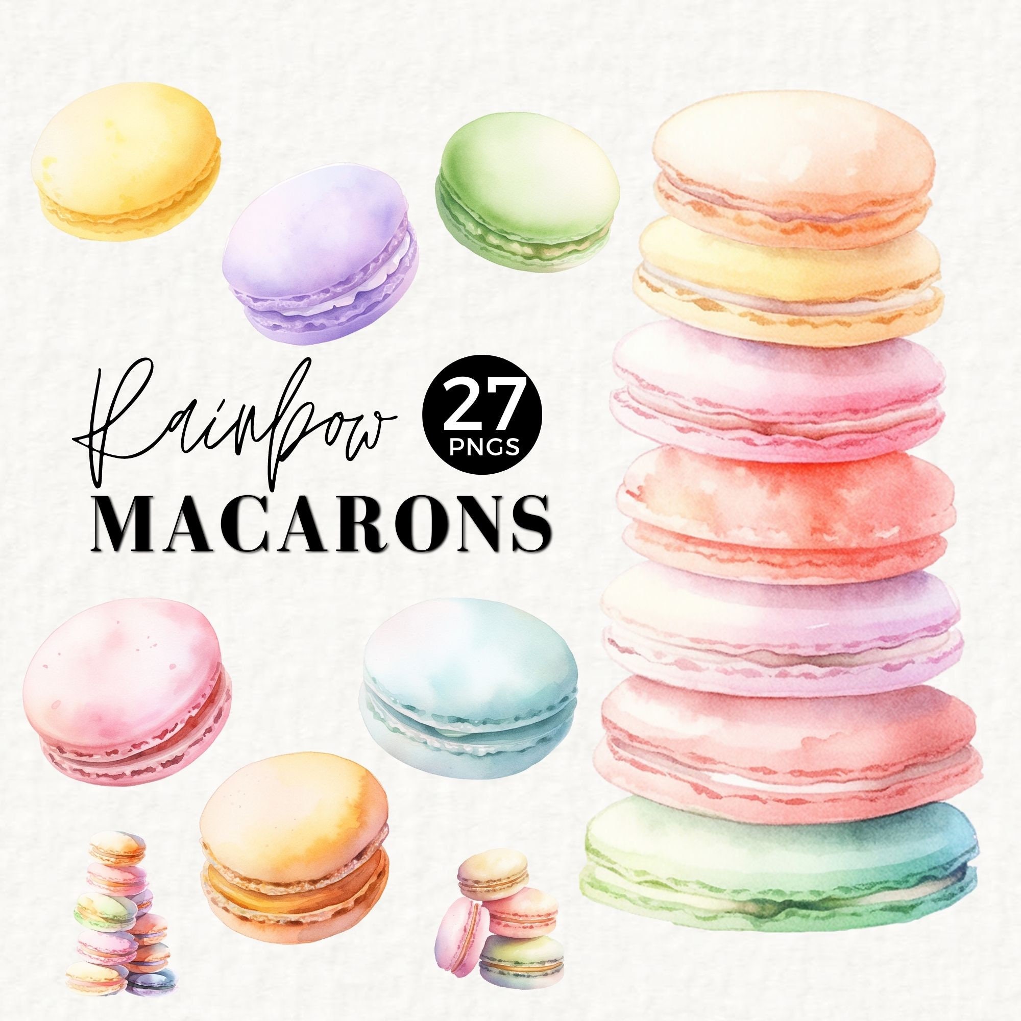 Watercolor Macaron Clipart, Pastels and Rainbow Colors, Transparent ...