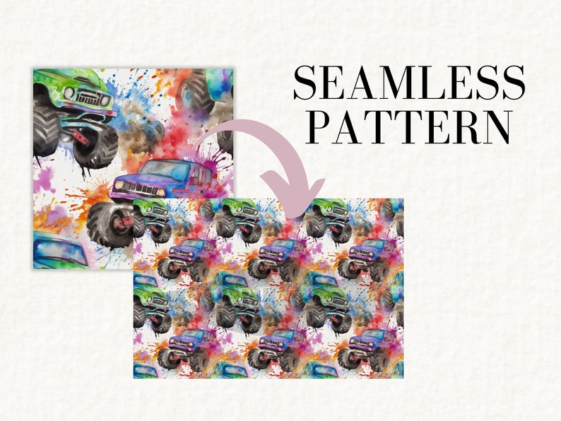 Monster Truck Digital Paper 10 Pack, Seamless, Commercial Use, Use for ...