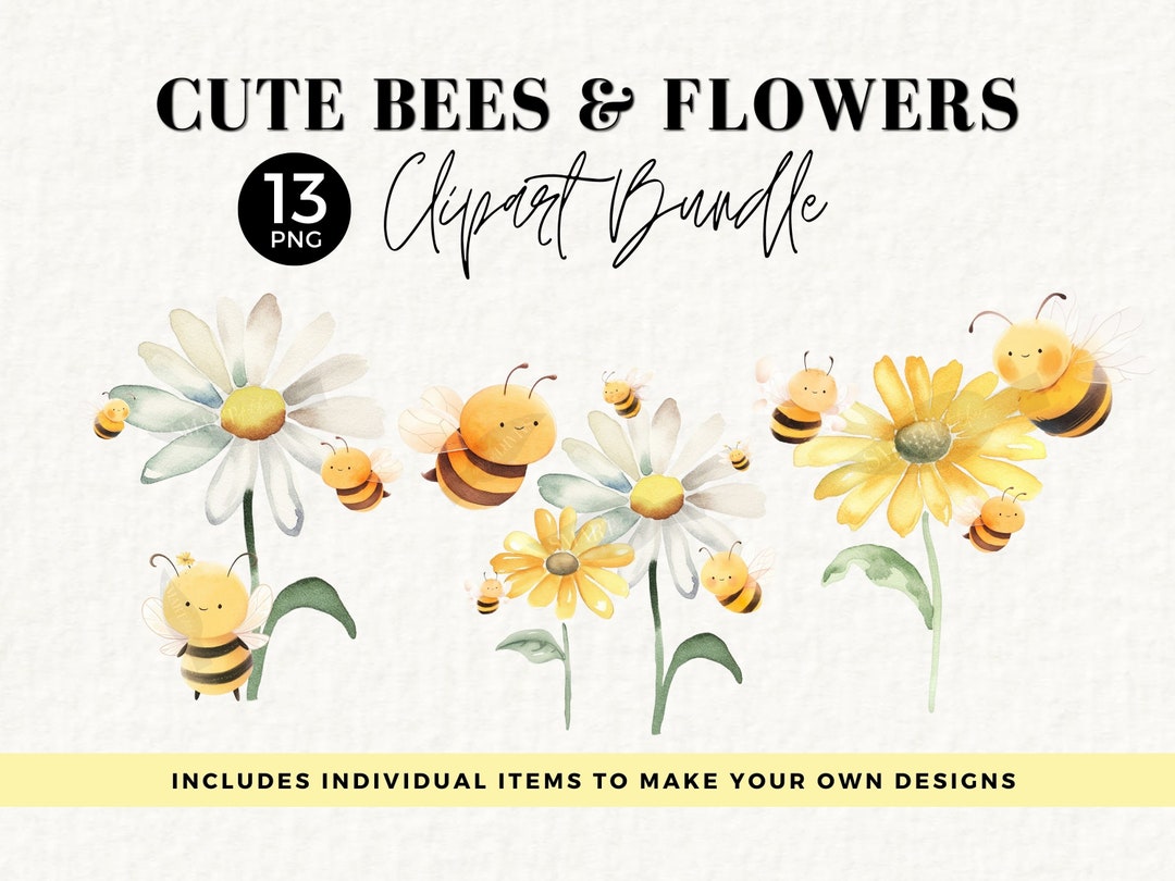 Daisy and Bee Clipart Bundle, 3 Graphics, Nursery Decor, Cute Bumble ...