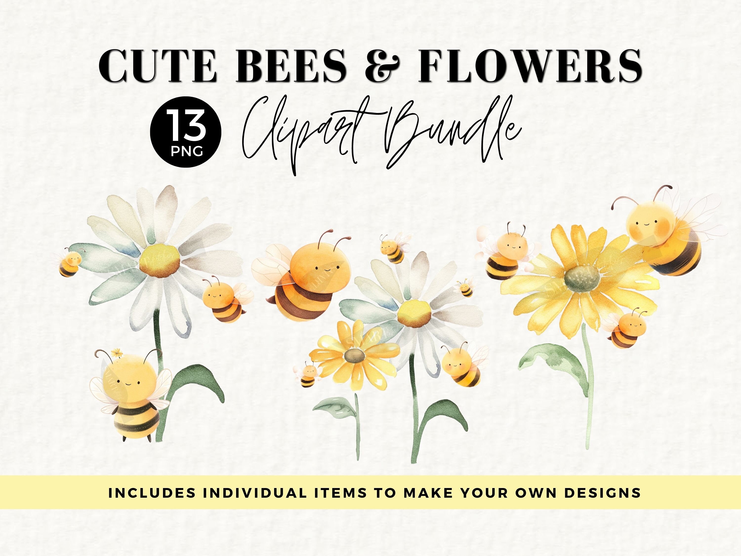 Daisy and Bee Clipart Bundle 3 Graphics Nursery Decor Cute - Etsy