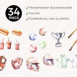 Baseball Watercolor Clipart Bundle, Kids Playing Baseball, Transparent ...