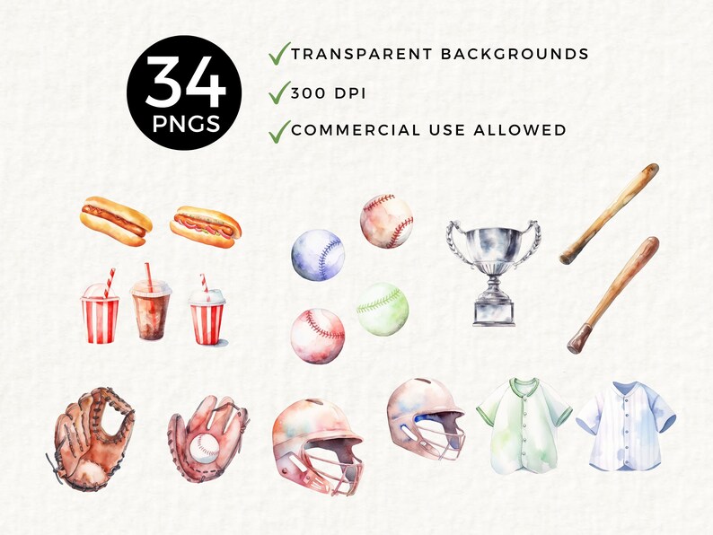 Baseball Watercolor Clipart Bundle, Kids Playing Baseball, Transparent ...