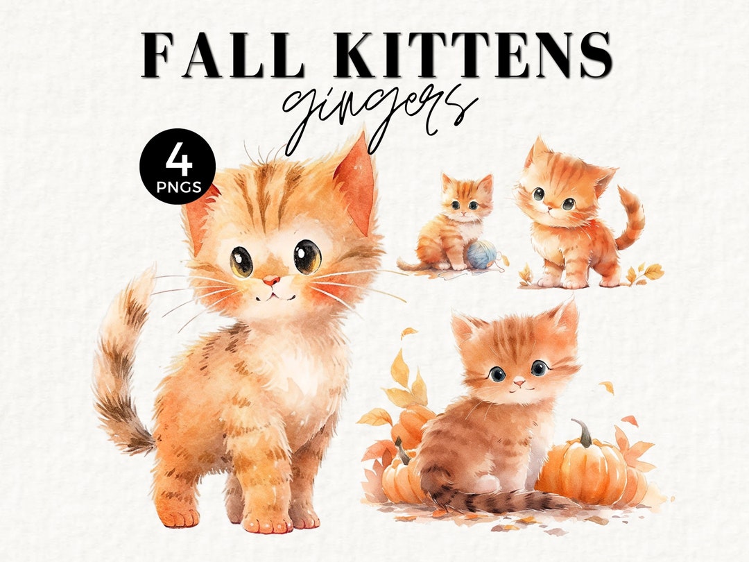 Cute Fall Kittens Clipart, Ginger Cat, Commercial License, Cat Mom, Cat ...
