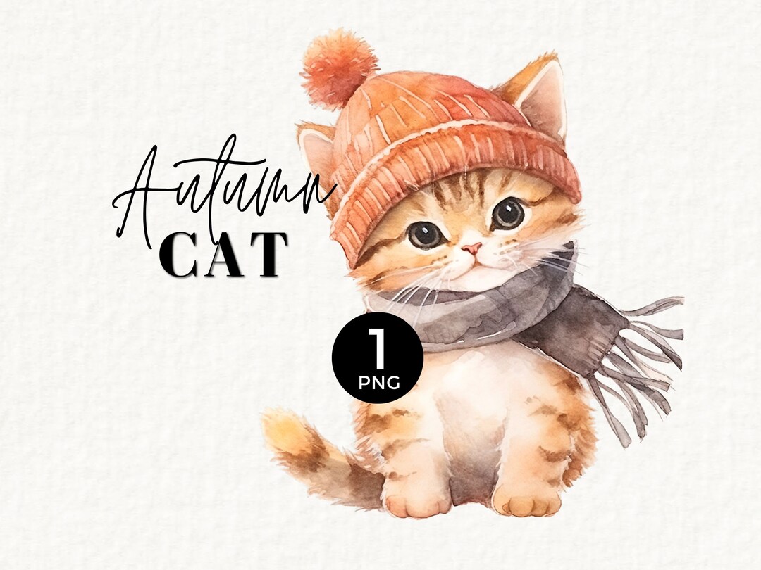 Fall Cat Clipart, 1 PNG SINGLE IMAGE, Commercial License, Kitten ...