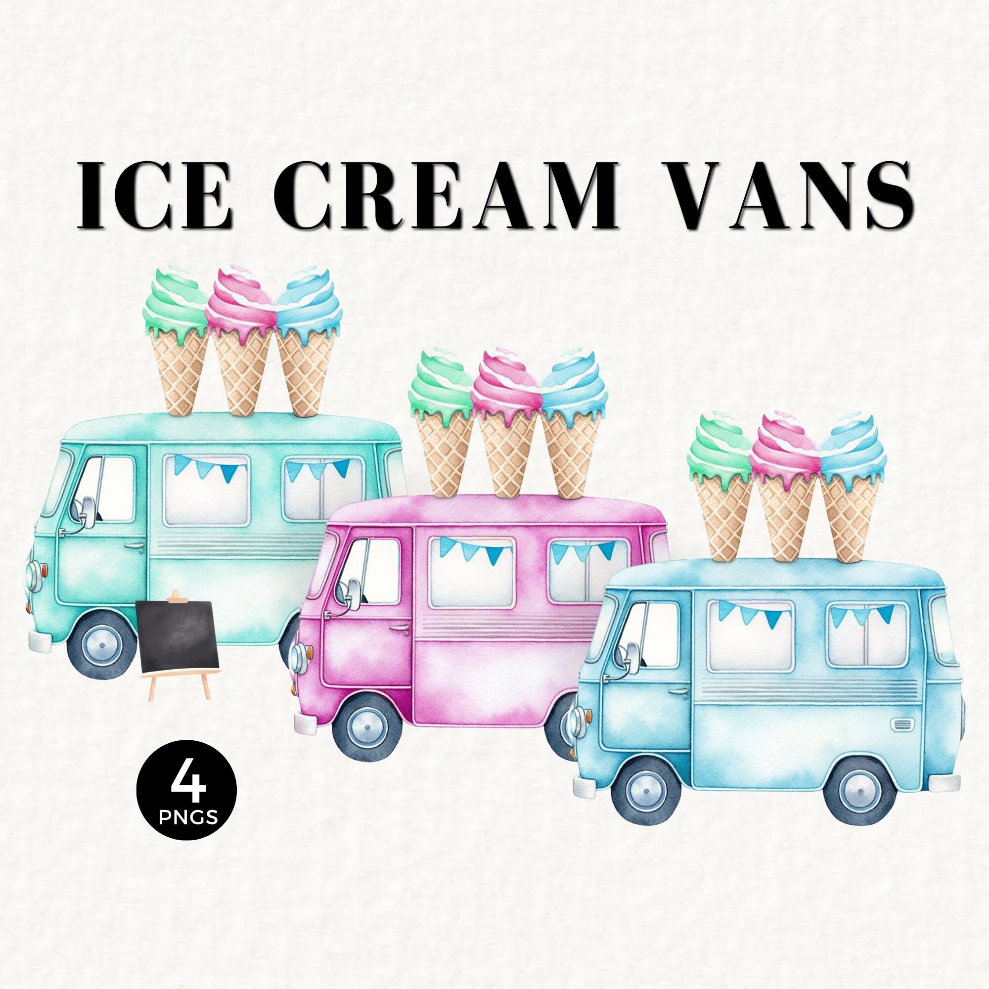 Lindo camión de helados Clipart, gráficos de helados retro, furgoneta ...