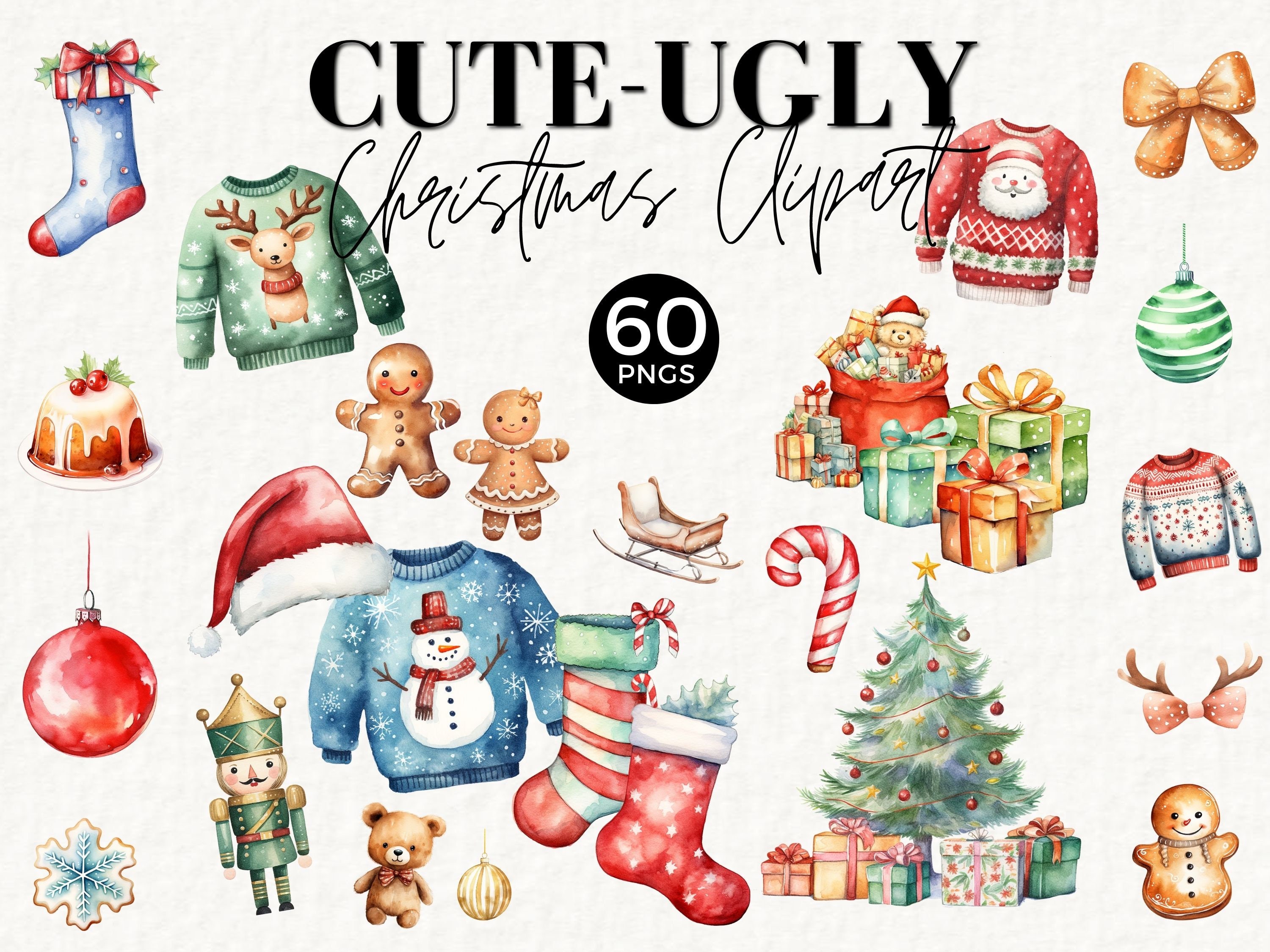 Christmas Gift Tags Clipart, Ugly Christmas PNG Bundle, Commercial Use ...